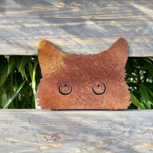 Rusted Metal Cat Sculpture: Outdoor Garden Fence Art - Etsy