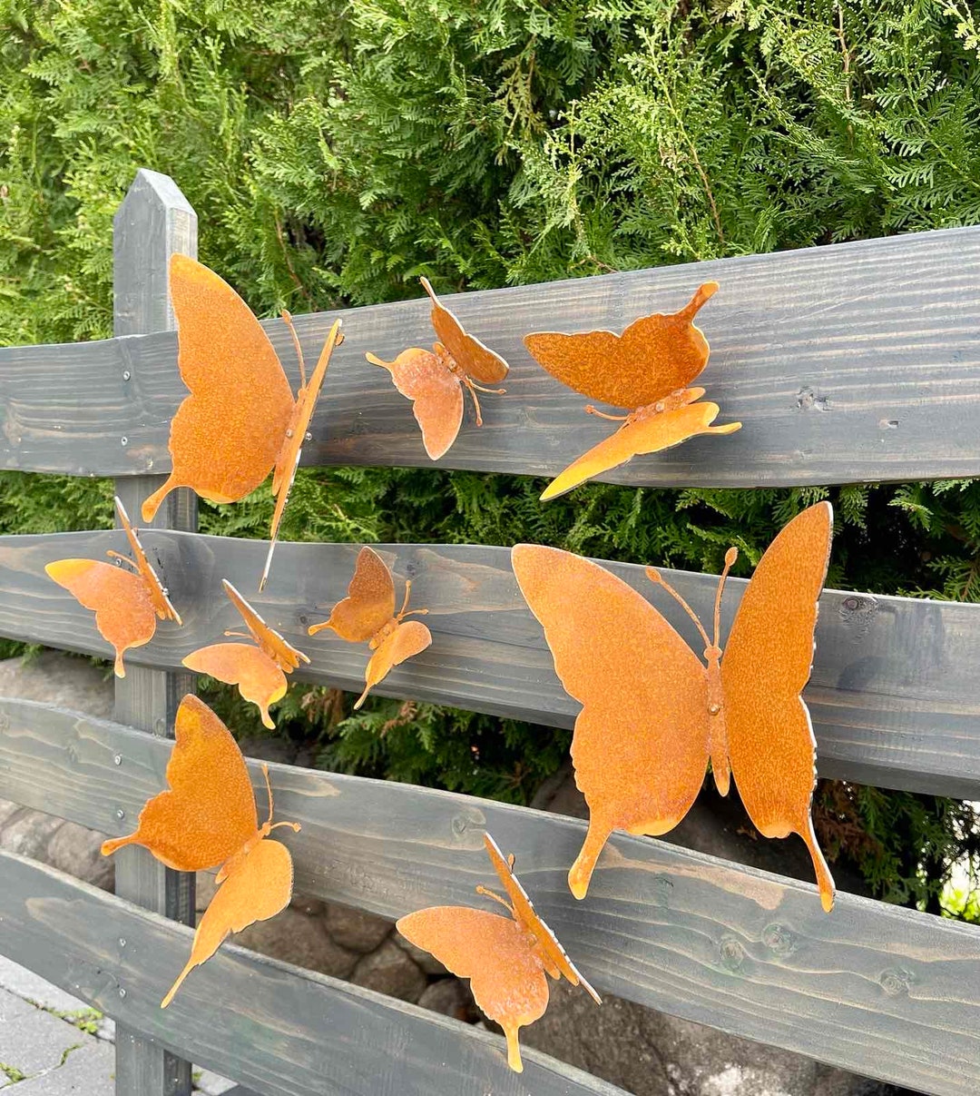 Set of 3 Butterflies Outdoor Wall Decor Rusty Metal Ornament for Garden ...