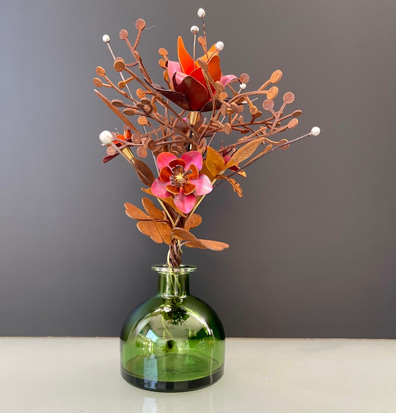 Mini Bouquet Sculpture Rusted Metal Flower and Plant Design - Etsy