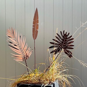 Rusty Metal Palm Leaf Plant Stakes: Tropical Garden Decor - Etsy