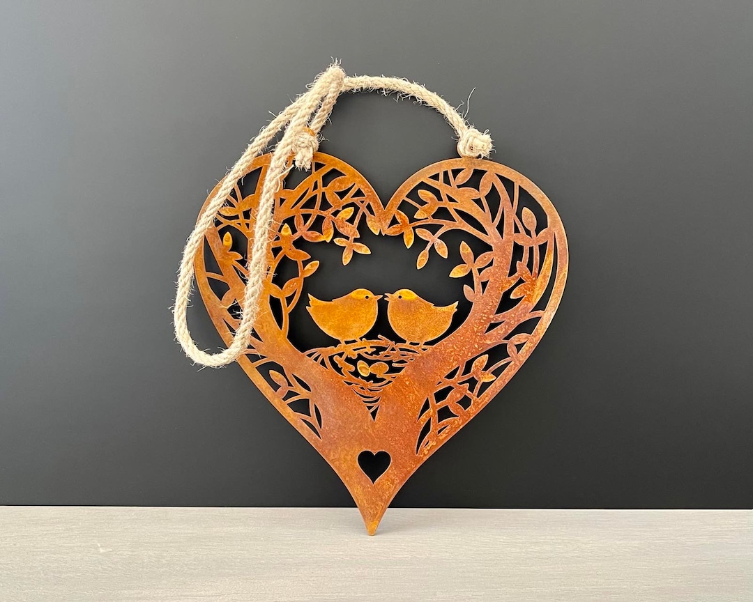 Garden Art Outdoor Heart Sculpture - Rustic Hanging Artwork - Yard ...