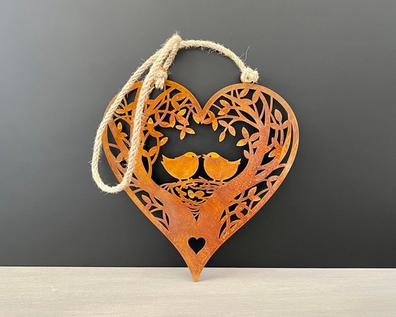 Garden Art Outdoor Heart Sculpture Rustic Hanging Artwork | Etsy