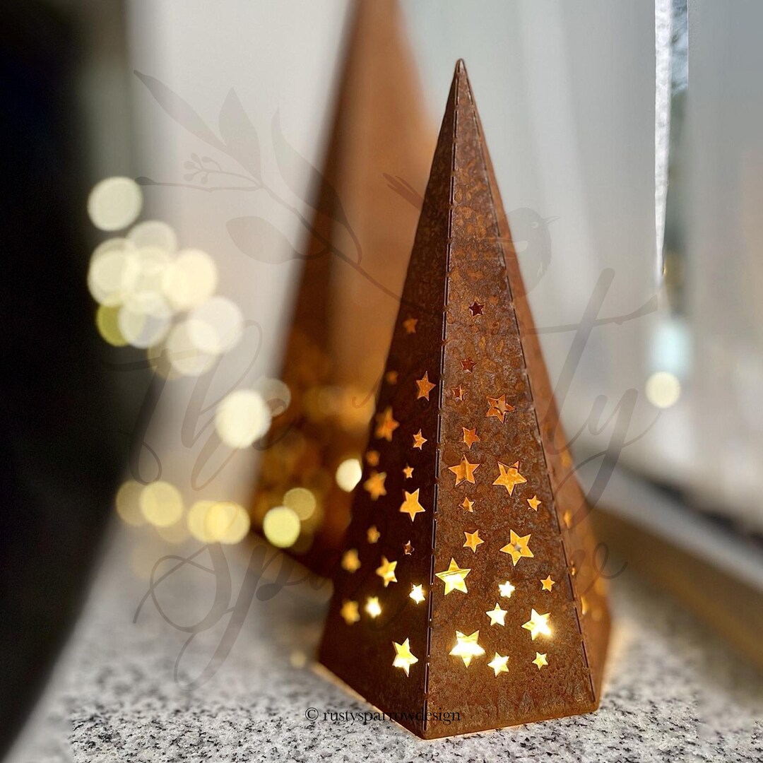 Rustic Metal Christmas Tree: Star Cutouts, Holiday Lighting Decor - Etsy