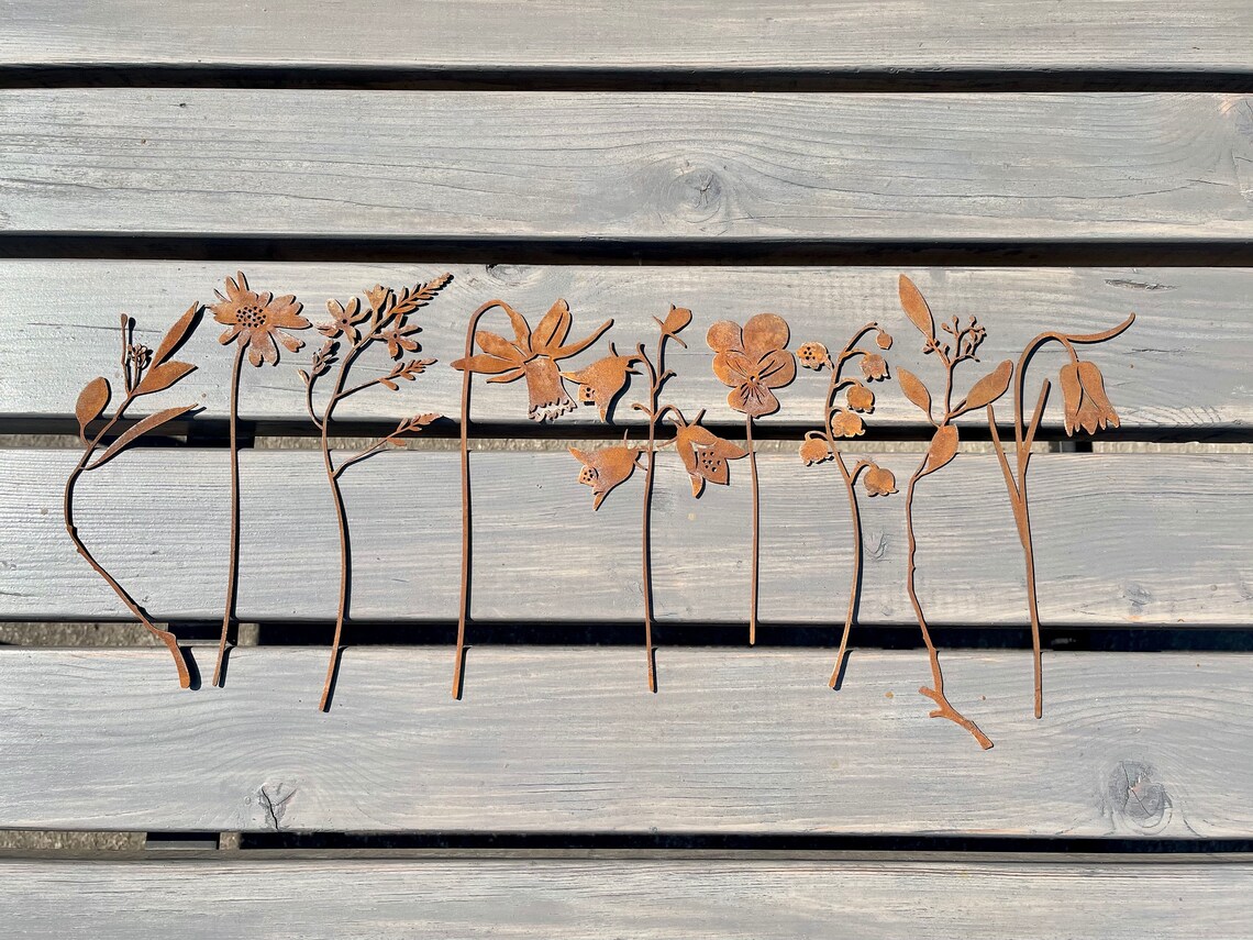 Rusted Metal Flower and Plant Bouquet for Garden Decor - Etsy