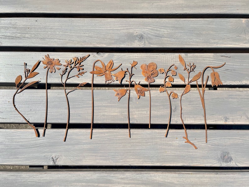 Rusted Metal Flower and Plant Bouquet for Garden Decor - Etsy