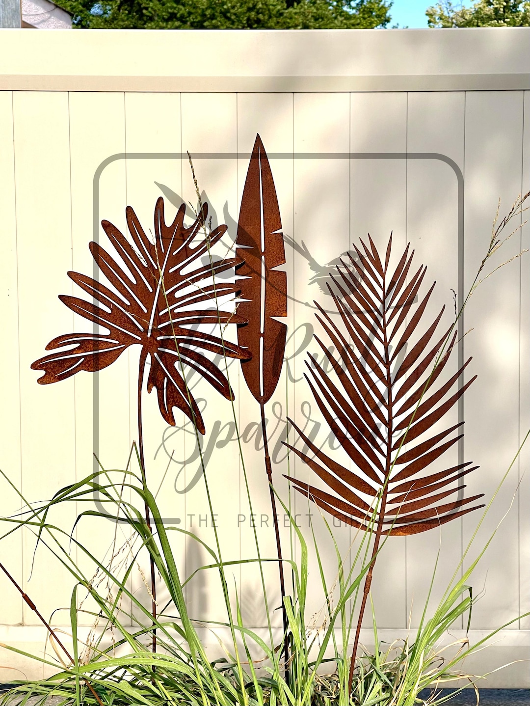 Rusty Metal Palm Leaf Plant Stakes: Tropical Garden Decor - Etsy