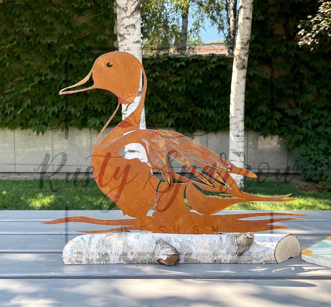 Rusted Metal Mallard Sculpture: Rustic Garden Decor - Etsy