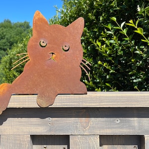 Rusted Metal Cat Sculpture: Outdoor Garden Fence Art - Etsy