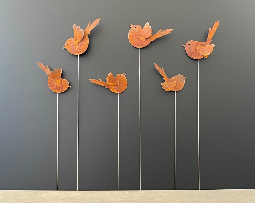 Set of 6 Bird Plant Stakes - Rustic Outdoor Artistic Touch - Artisan ...