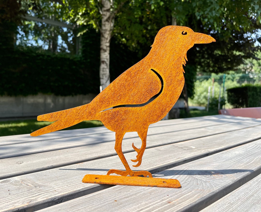 Rusted Metal Crow Fence Topper - Yard Art Decor - Yard Art Metal Bird ...
