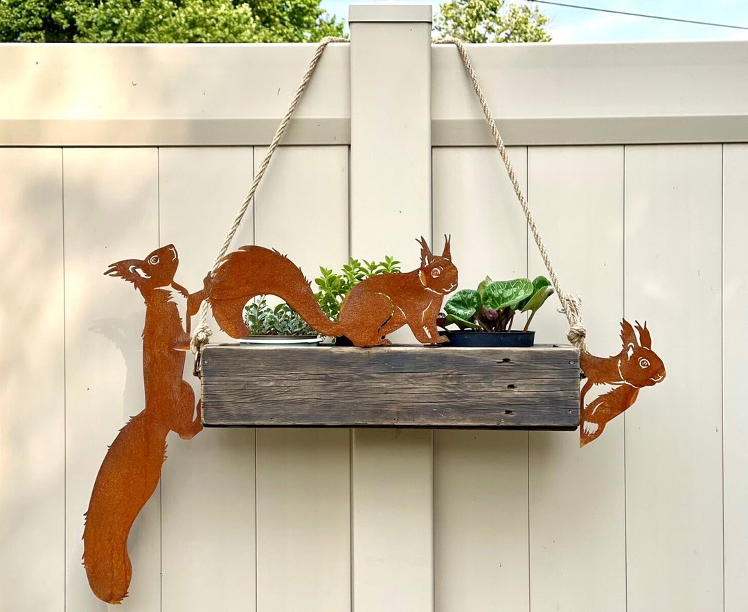 Rusted Metal Squirrel Sculpture - Yard Art and Fence Decor - Etsy
