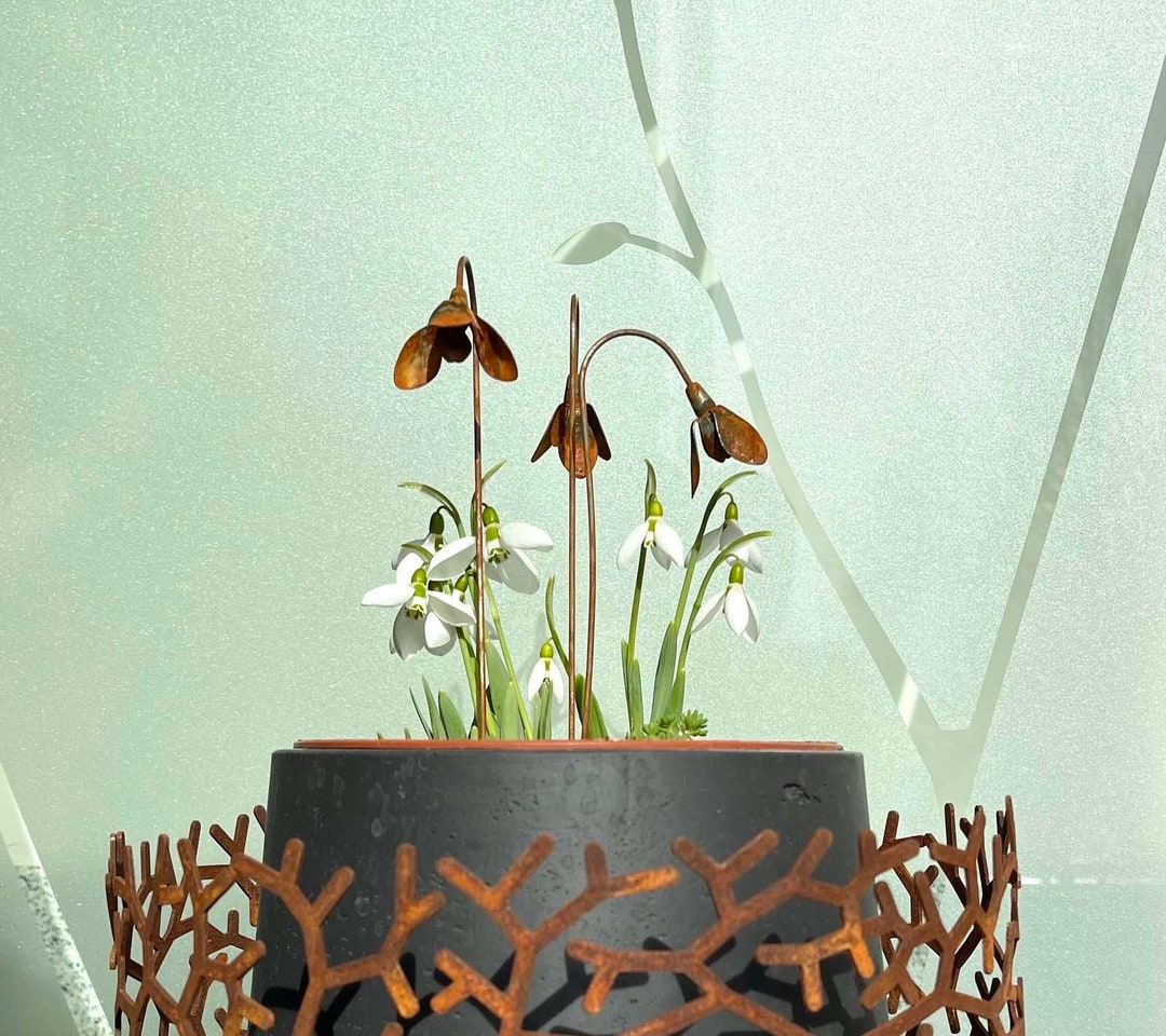 3D Metal Snowdrop Flower - Exterior Art Decor - Rusty Ornament for Vase ...