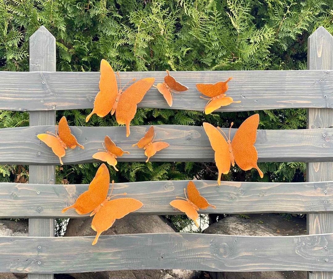 Rusted Metal Butterfly Set: Outdoor Garden Fence Decor - Etsy