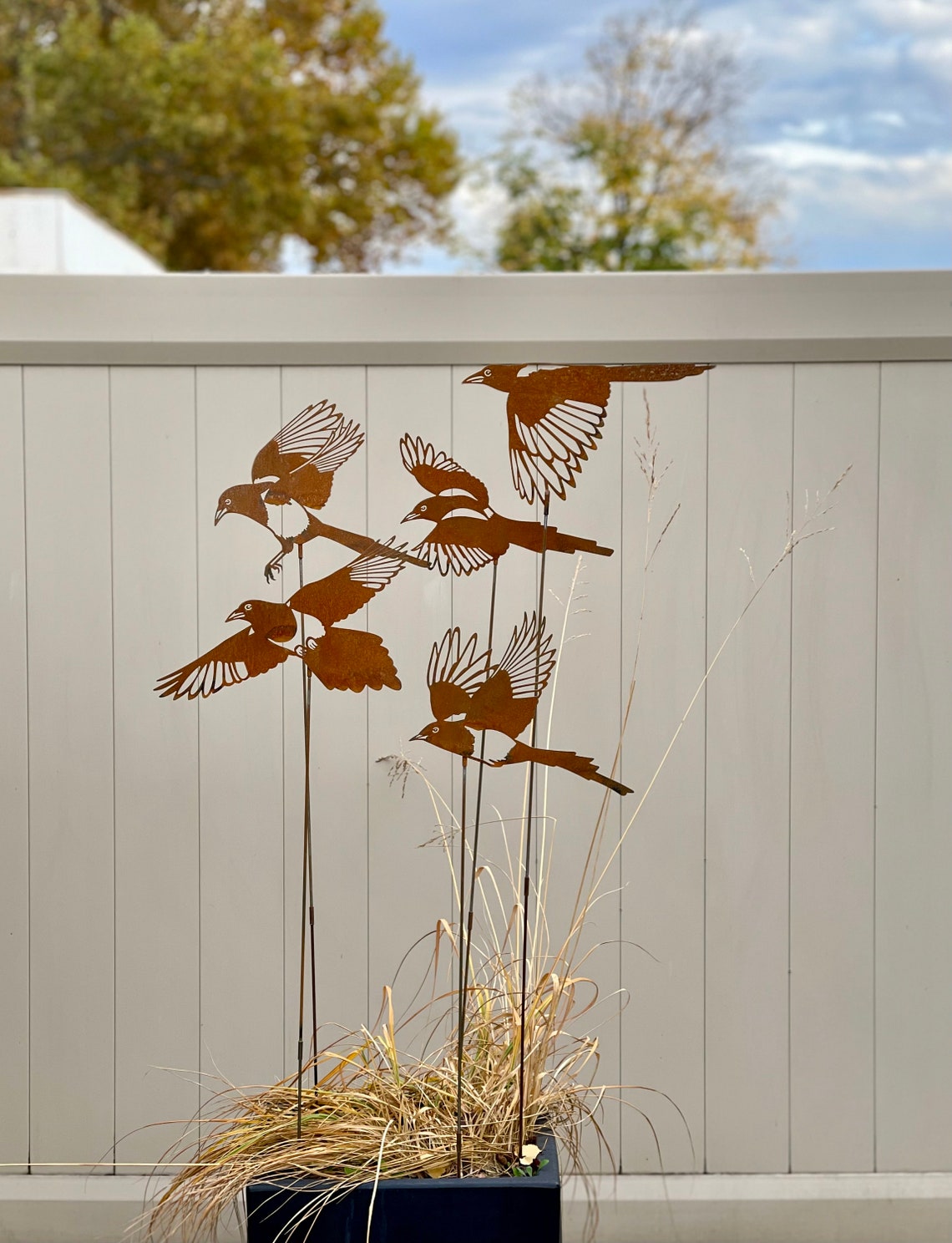 Rusted Metal Blue Jay Plant Stakes - Garden Sculpture Set of 5 - Etsy