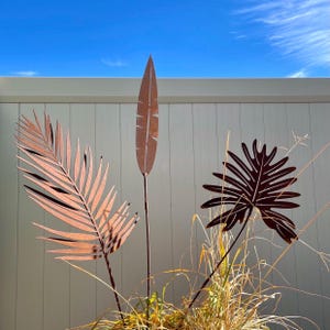 Rusty Metal Palm Leaf Plant Stakes: Tropical Garden Decor - Etsy