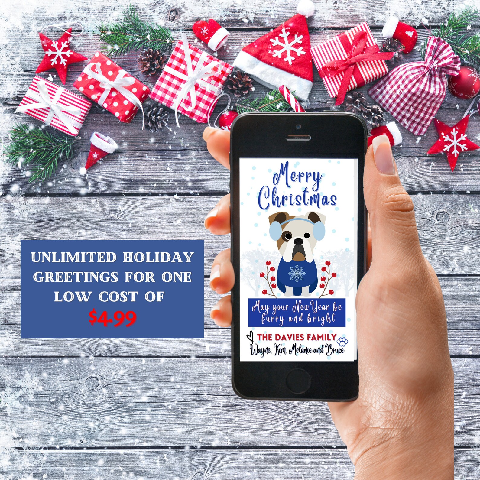 Christmas Electronic Greeting Card Template furry and Bright Smartphone ...