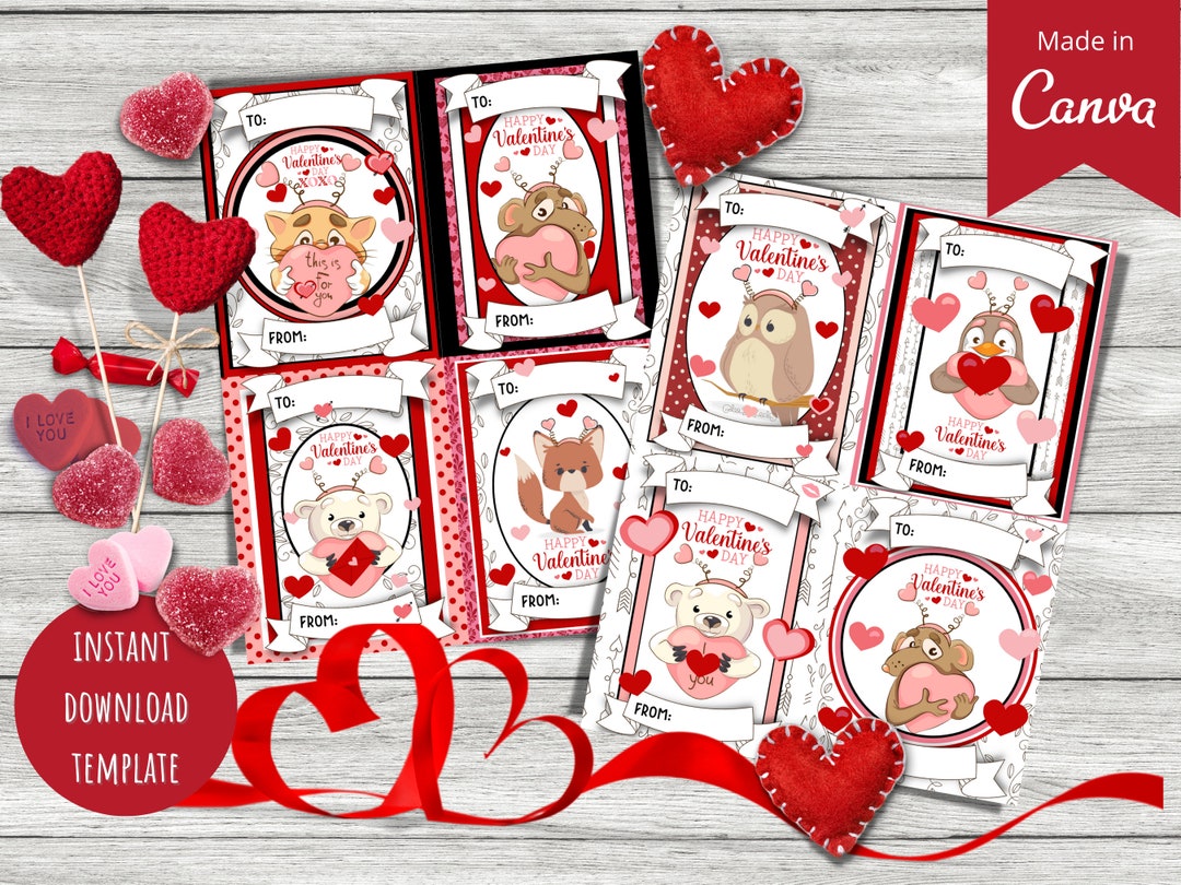 Kids Valentine's Day Cards Cute PINK ANIMALS Classroom Valentine's ...