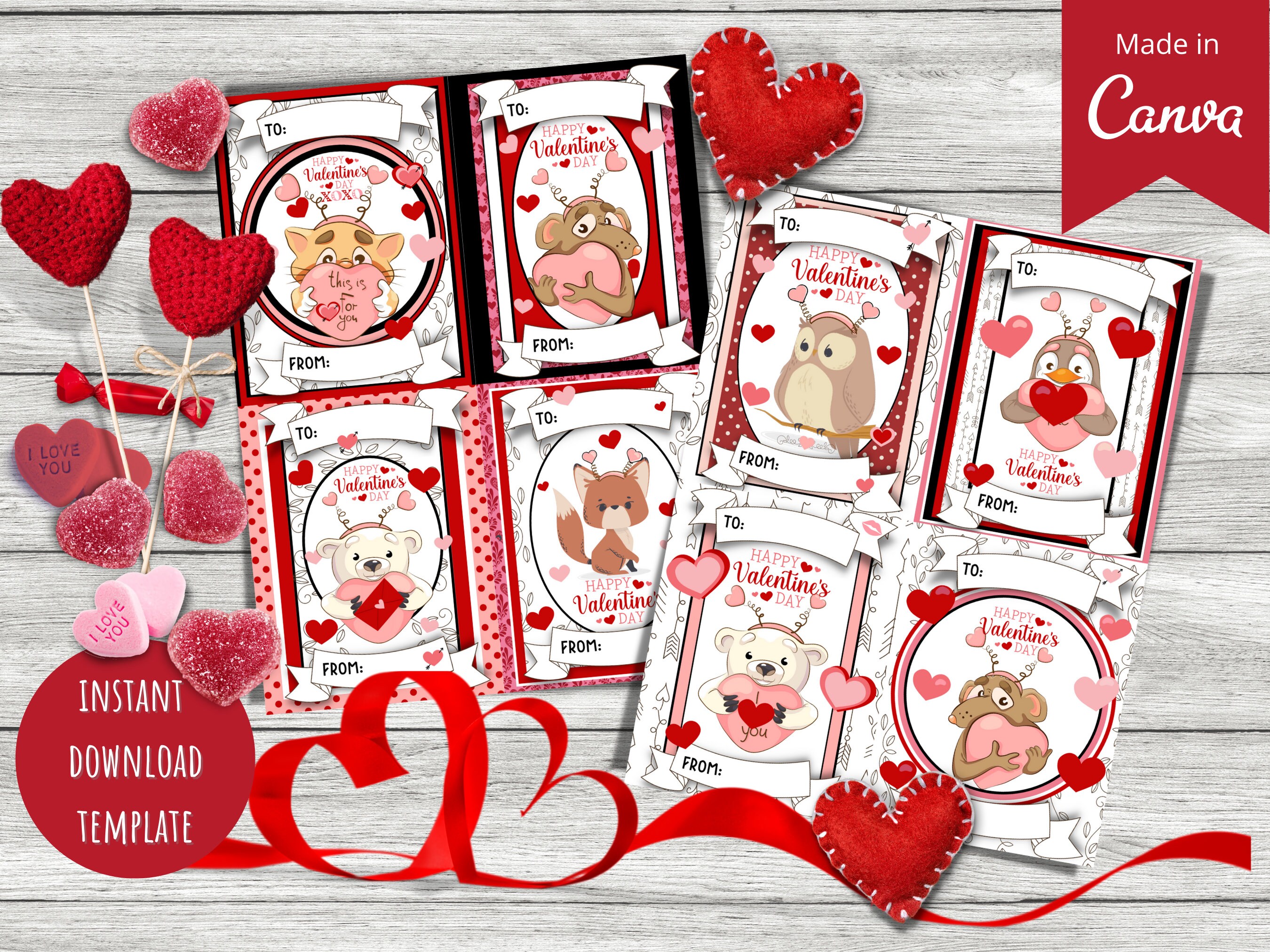 Kids Valentine's Day Cards Cute PINK ANIMALS Classroom Valentine's ...