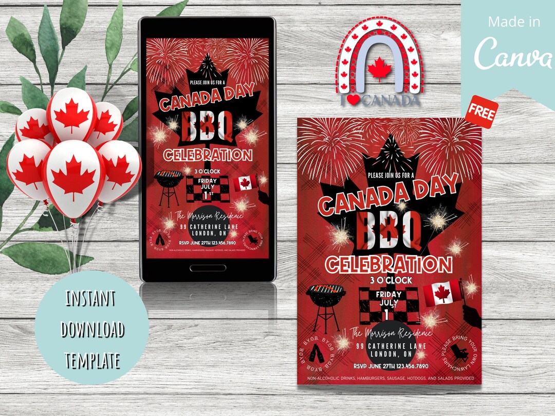 Canada Day Celebration Invitation and Evite Templates July 1st BBQ ...