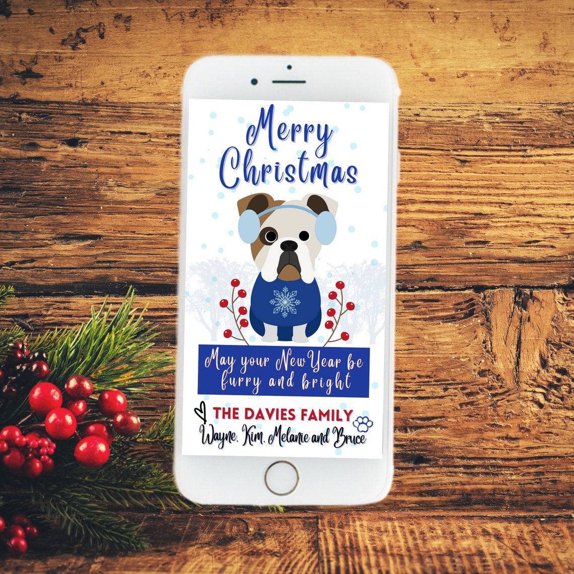 Christmas Electronic Greeting Card Template furry and Bright Smartphone ...