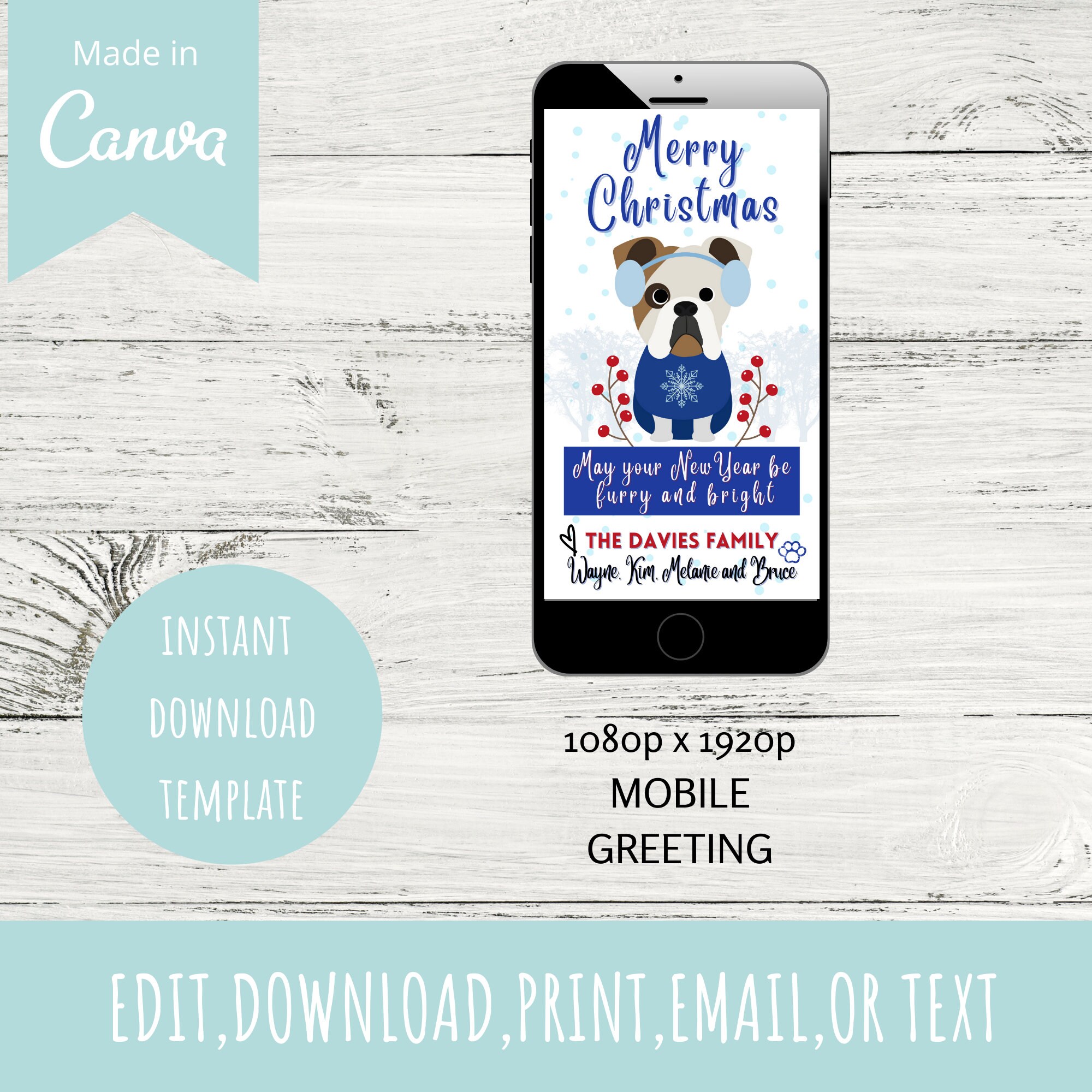 Christmas Electronic Greeting Card Template furry and Bright Smartphone ...