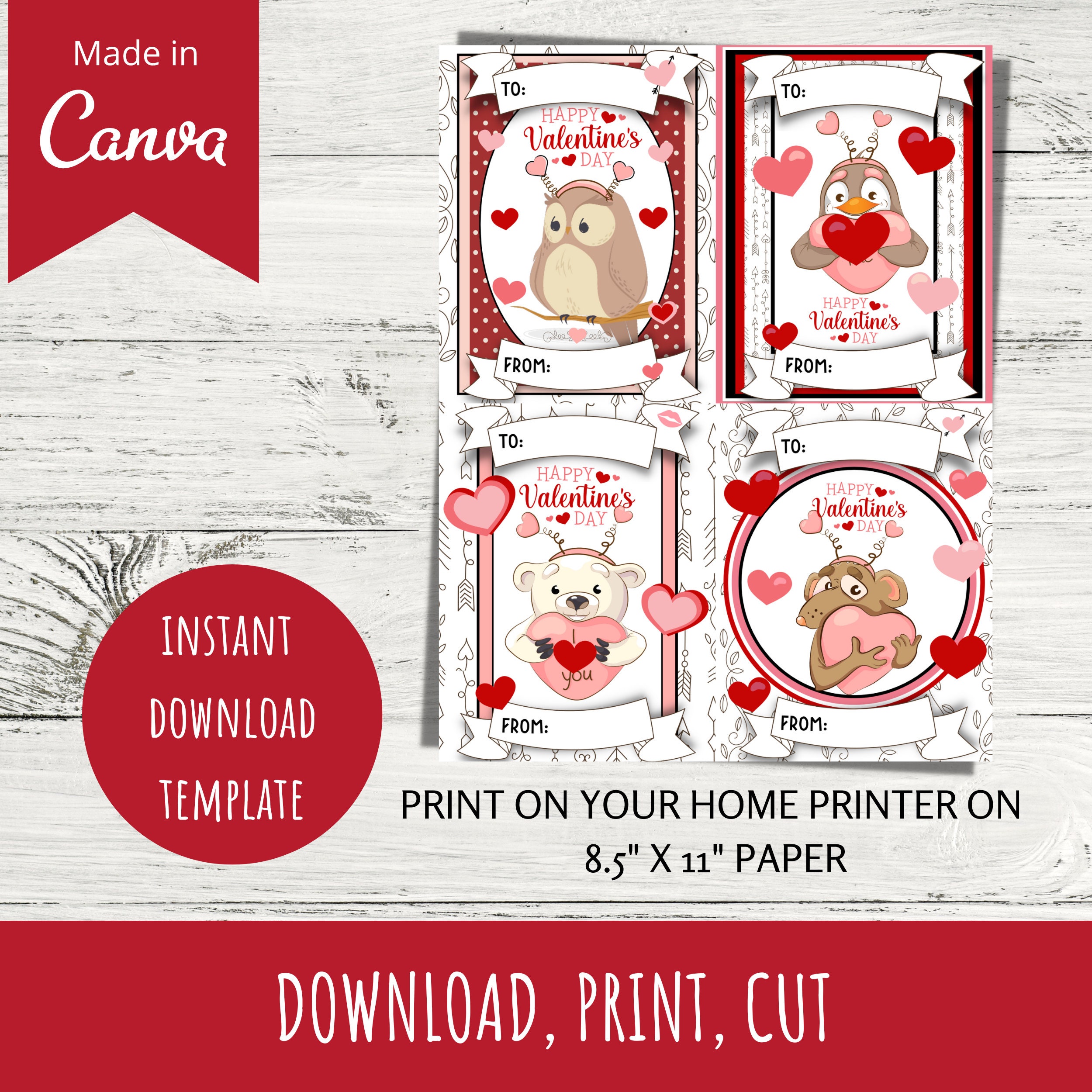 Kids Valentine's Day Cards Cute PINK ANIMALS Classroom Valentine's ...