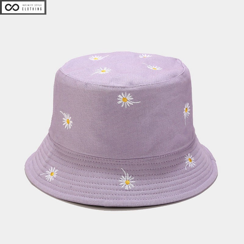 Flower Bucket Hat Daisy Embroidered Purple Bucket Hat Floral Etsy