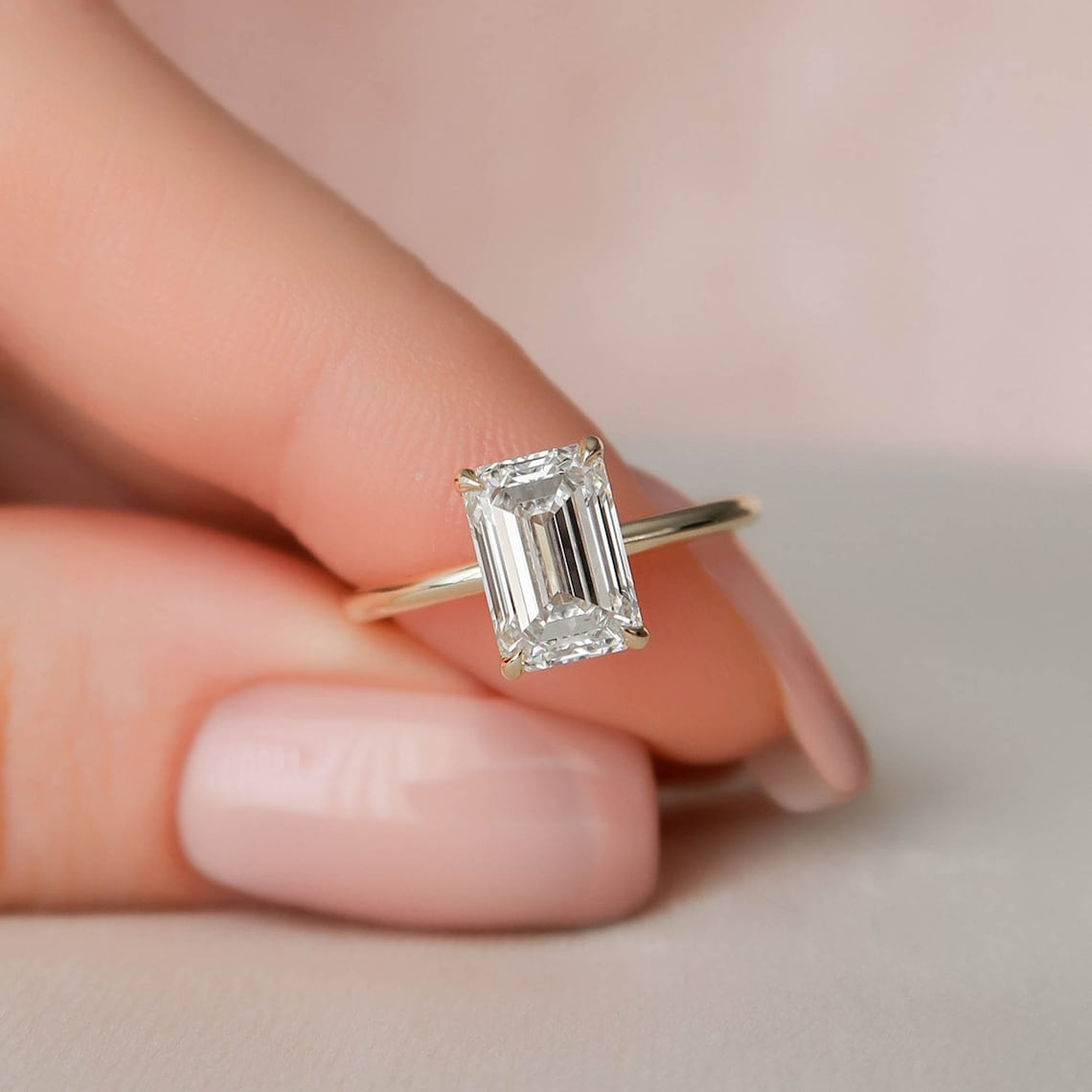 2 Ct Emerald Cut Hidden Halo Engagement Ring Solitaire Hidden Etsy