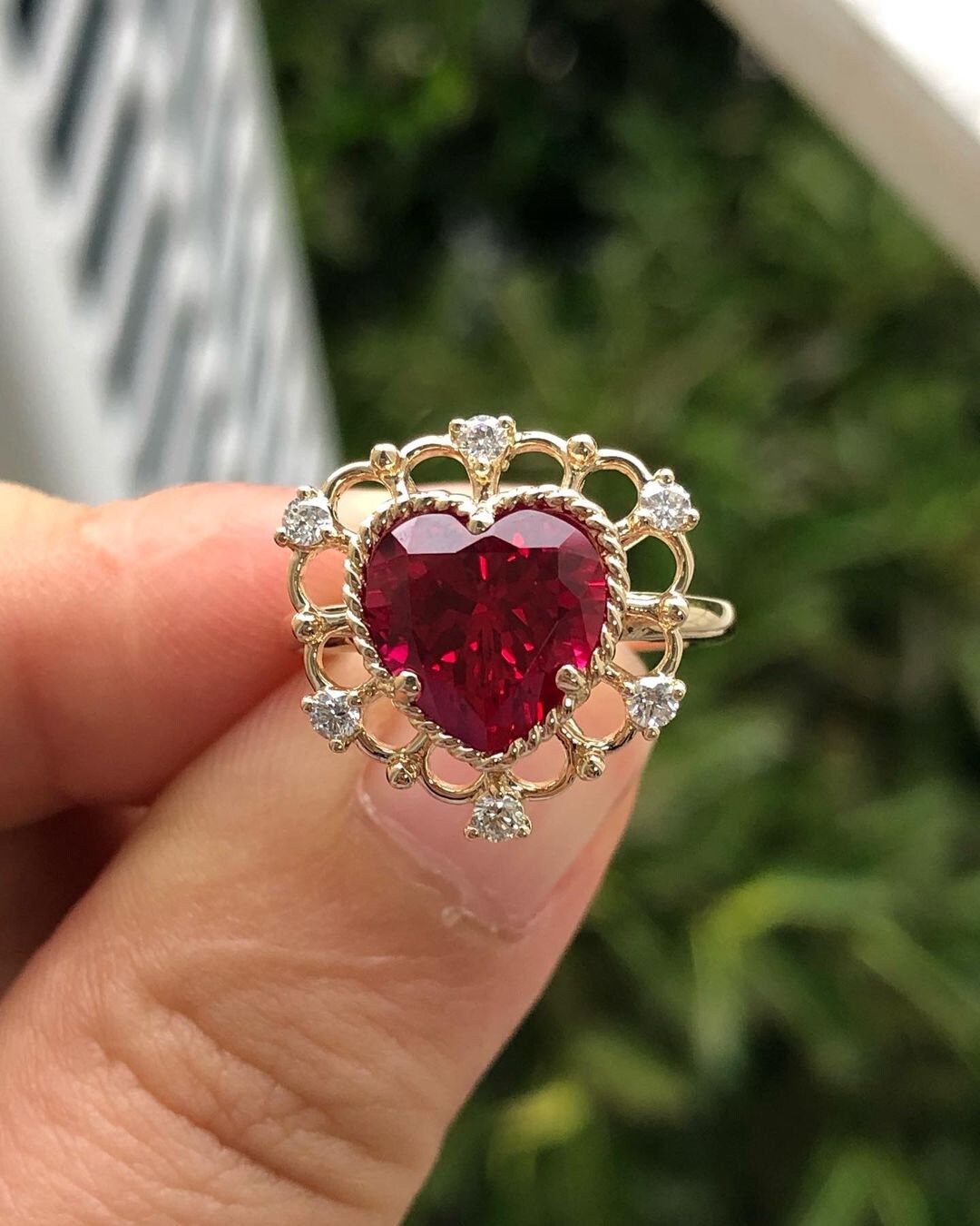 3.81 CT Heart Cut Red Ruby Engagement Ring 9mm Heart Cut Ruby Vintage ...