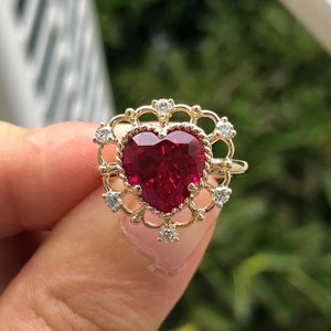 3.81 CT Heart Cut Red Ruby Engagement Ring 9mm Heart Cut Ruby Vintage ...