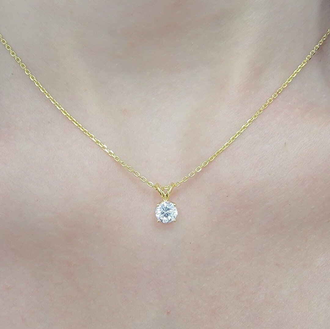 Certified VVS Round Solitaire Moissanite Pendant Necklace Classy Round Moissanite 14K Gold ...