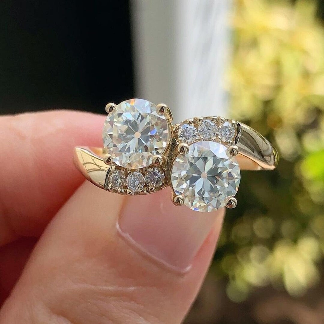 Vintage OMC Cut Round Bypass Engagement Ring Solid 14k Yellow Gold Ring ...