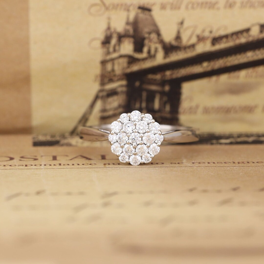 14k Solid Gold Round Cluster Ring Unique Design Gold Ring for Her ...