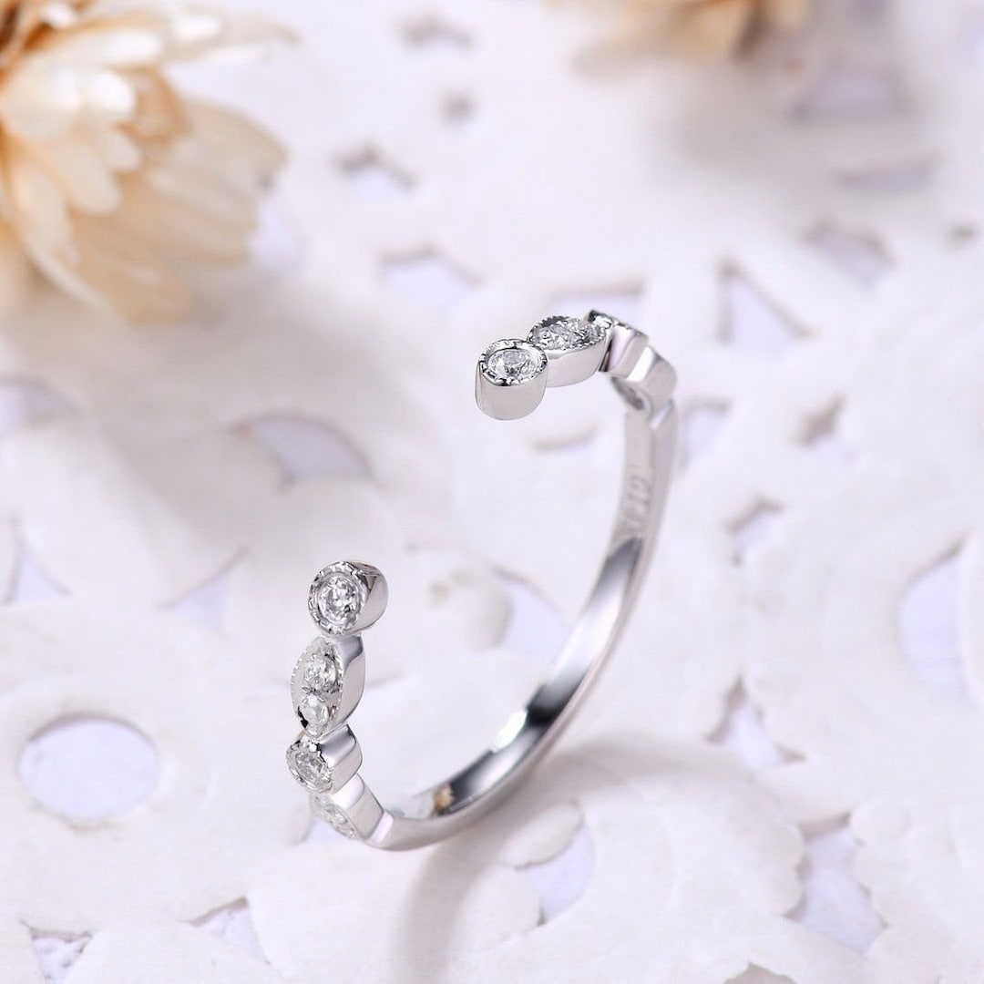 Moissanite Gap Wedding Band White Gold Open Wedding Band - Etsy