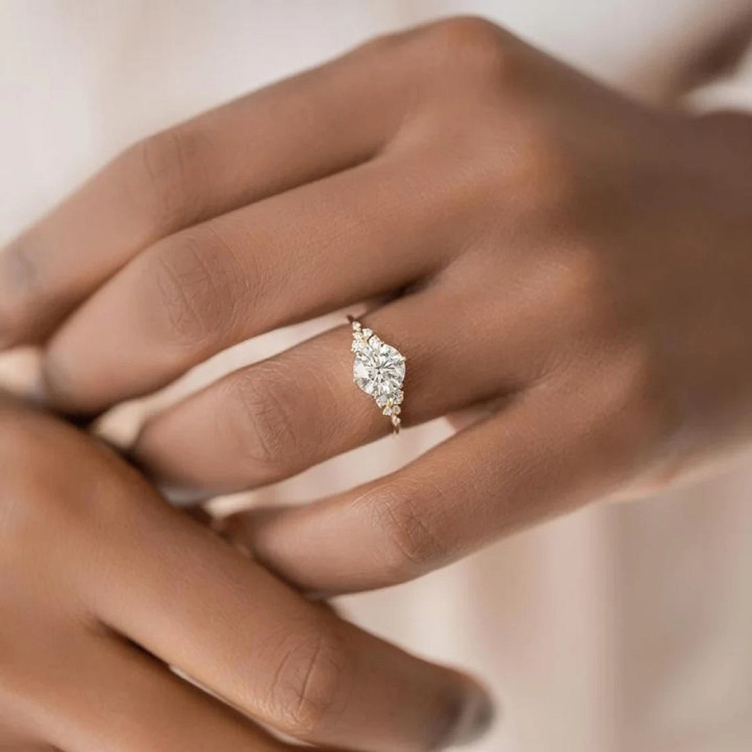 Round Moissanite Engagement Ring 14K Yellow Gold Moissanite Wedding ...