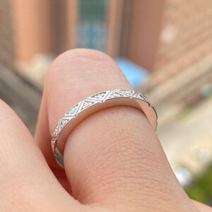 Pave Diamond Triangle Wedding Band Moissanite Gold Eternity Ring for Women 14k Gold Unique ...