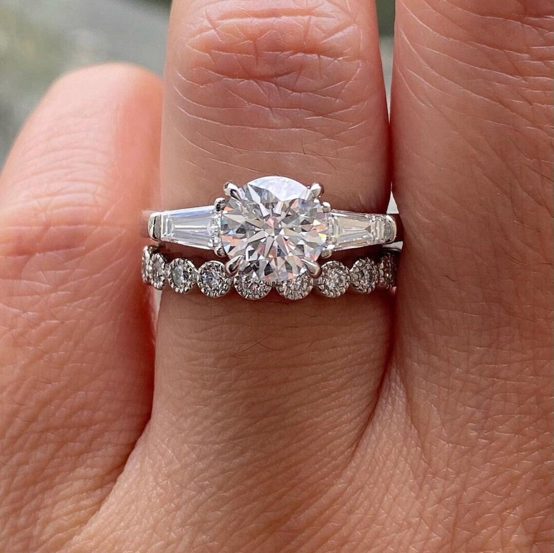 3 Stone Engagement Ring With Matching Eternity Band 14k Gold Wedding ...