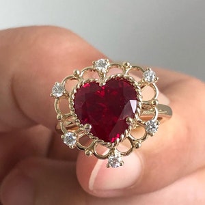 3.81 CT Heart Cut Red Ruby Engagement Ring 9mm Heart Cut Ruby Vintage ...