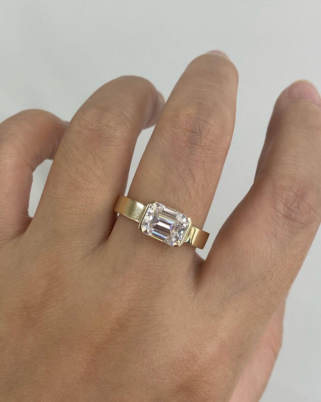3 98ct Emerald Cut Moissanite Engagement Ring 14k Solid Gold Ring