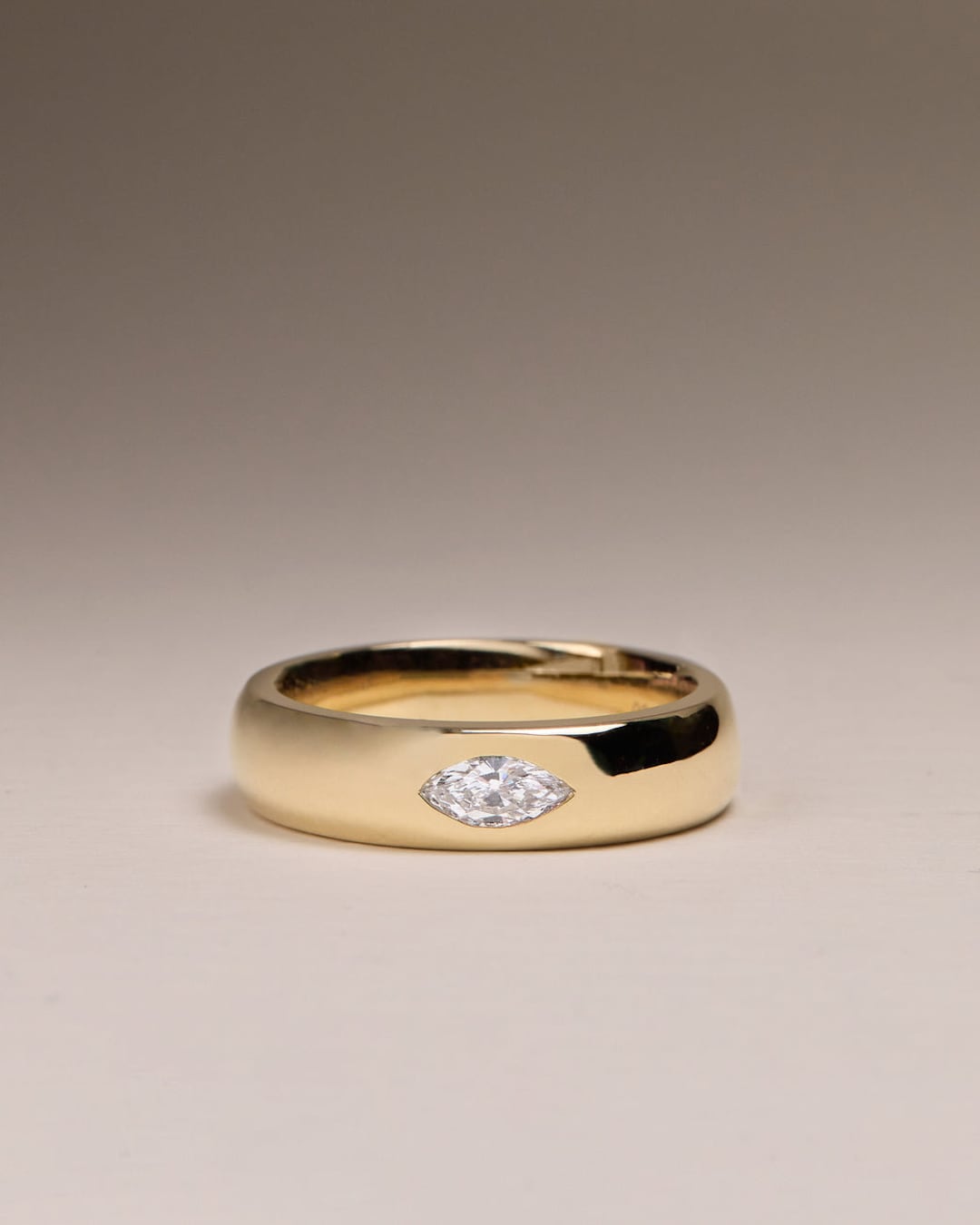 14k Gold Thick Band Engagement Ring, Solid Gold Marquise Solitaire Ring ...