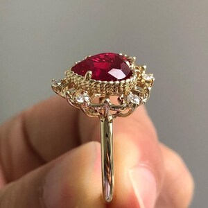 3.81 CT Heart Cut Red Ruby Engagement Ring 9mm Heart Cut Ruby Vintage Ring Halo Ruby Wedding ...