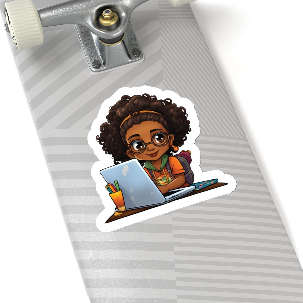 Chibi Style African American Student at Her Desk With Her Laptop ...