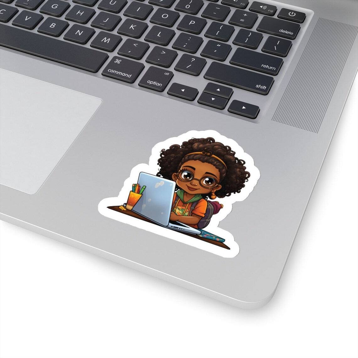 Chibi Style African American Student at Her Desk With Her Laptop ...