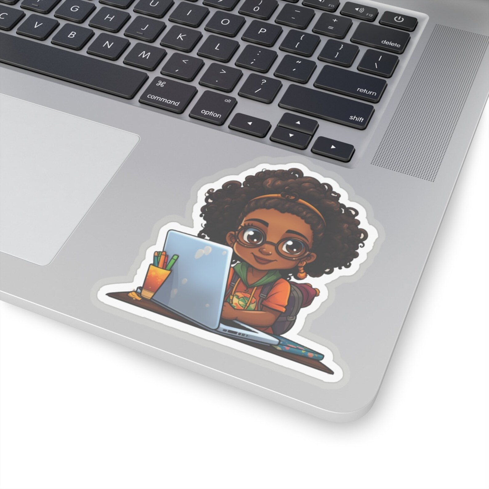 Chibi Style African American Student at Her Desk With Her Laptop ...