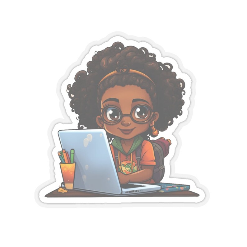 Chibi Style African American Student at Her Desk With Her Laptop ...
