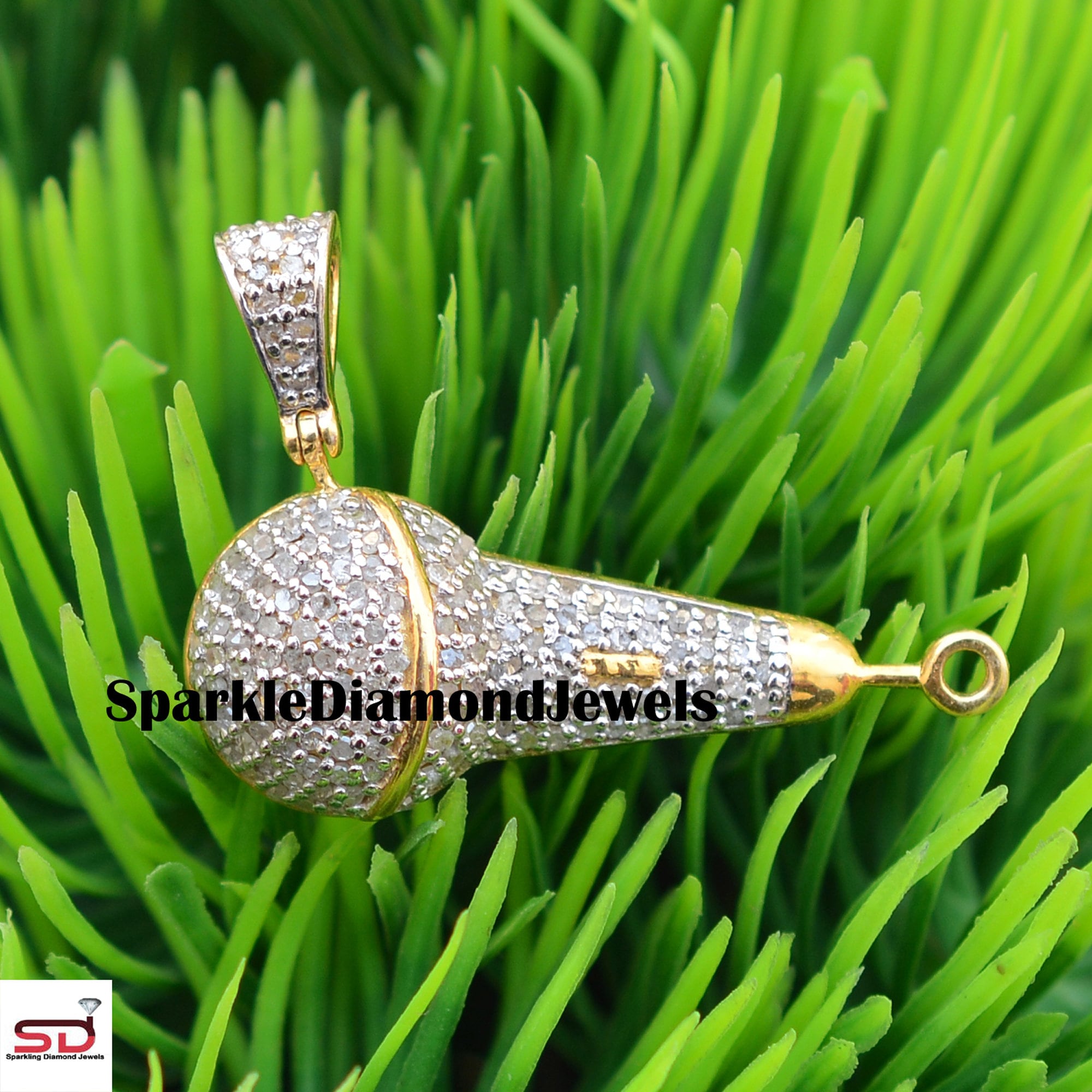 Microphone Pendant, Pave Diamond Mic Pendant, 925 Silver Music Lover ...