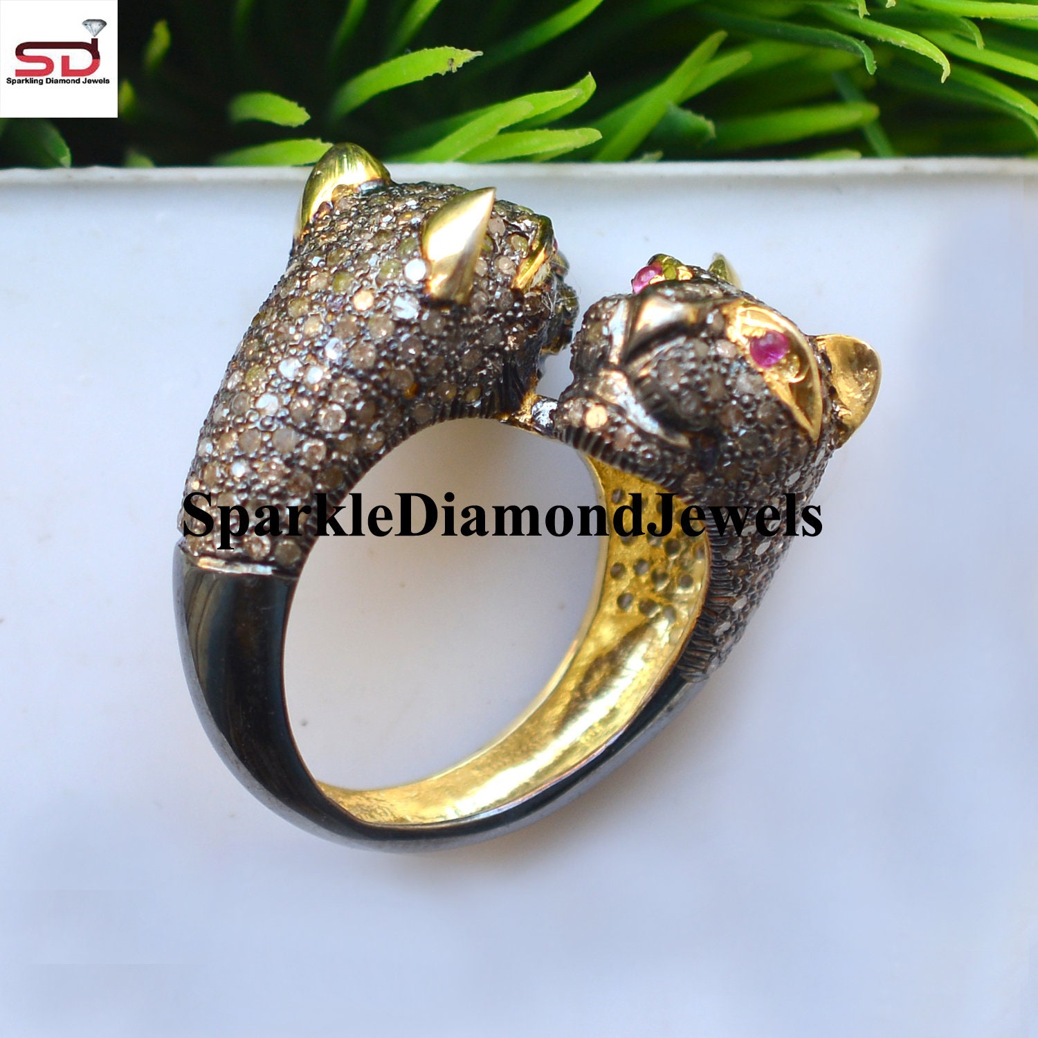 Pave Diamond Tiger Ring, Diamond Tiger Ring, 925 Solid Silver Ring, 14k ...
