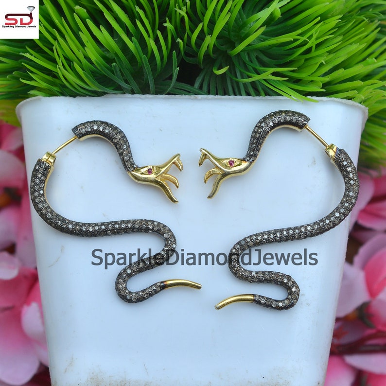 Natural Diamond Snake Earrings, 925 Silver Jewelry, Ruby Eyes Gemstone ...