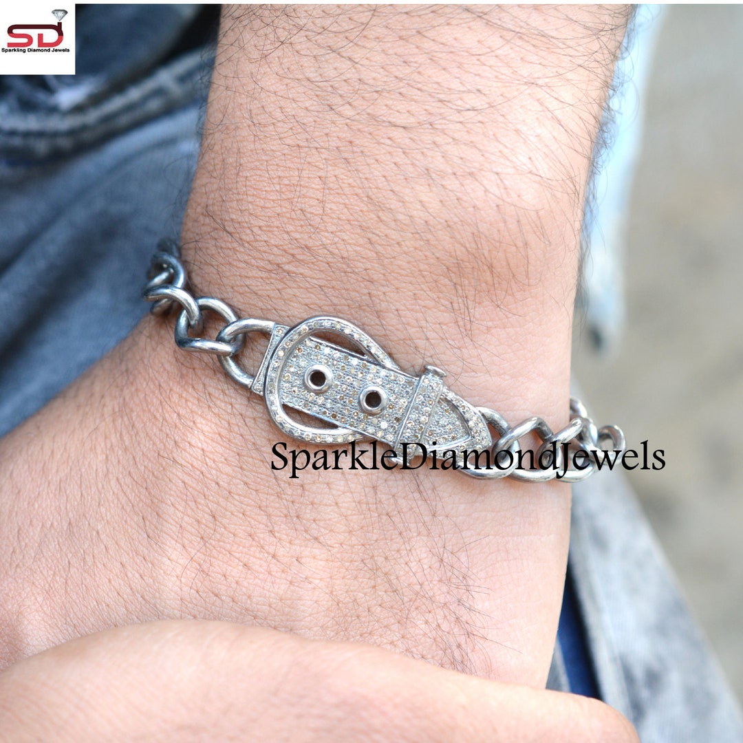 Pave Diamond Bracelet Jewelry, Diamond Buckle Belt Bracelet, 925 ...