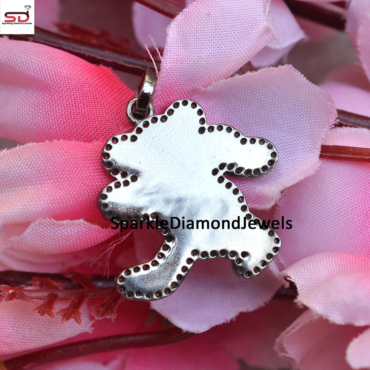 Pave Diamond Dancing Bear Pendant, Multi Enamel Pendant, 925 Sterling ...